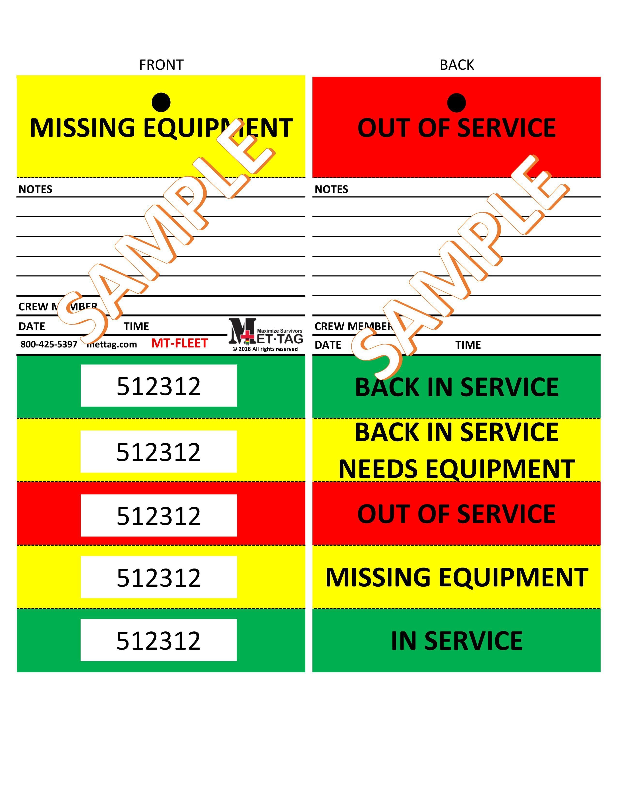 METTAG Triage Tags Biological/Chemical, Medical Emergency