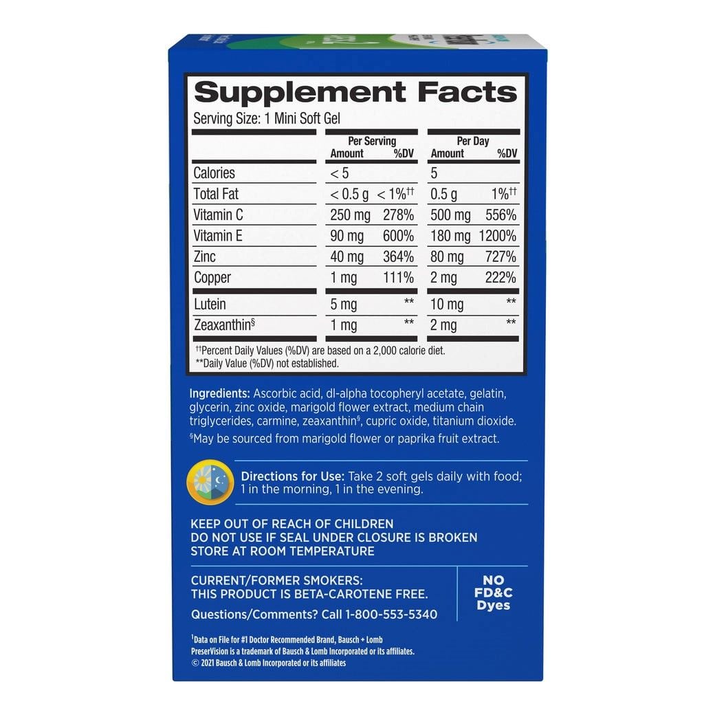 Bausch and Lomb PreserVision AREDS 2 Eye Vitamin & Mineral Supplement ...