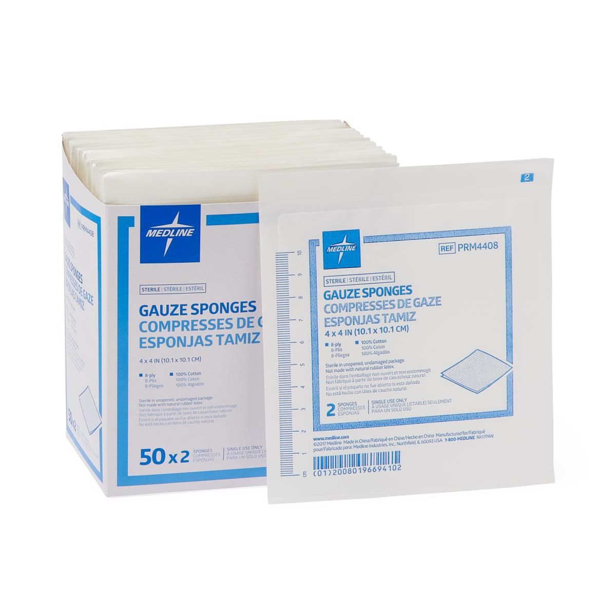 Medline PRM4408 4 x 4 Inch Woven Gauze Sponges 8-Ply, Sterile ...