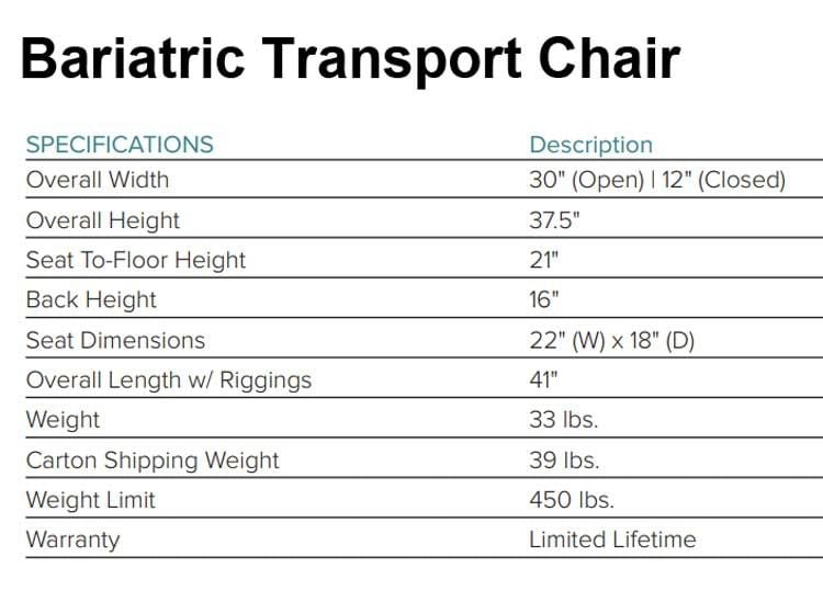 Drive Medical Bariatric Aluminum Transport Chair - 22 Inch Seat