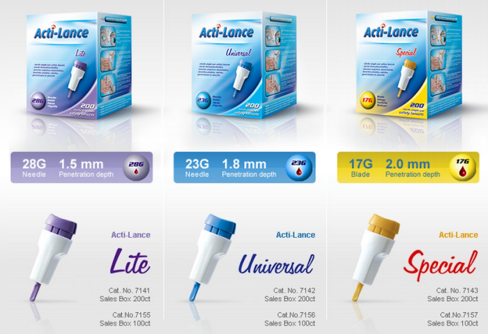 Acti-Lance Safety Lancets for Diabetes Testing 7155, 7156, 7157 ...
