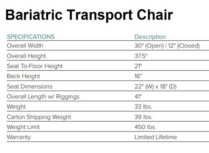 Drive Medical Bariatric Aluminum Transport Chair - 22 Inch Seat
