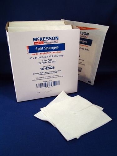 McKesson 16-42426 | 4 x 4 Inch IV Drain Split Sponges 6 Ply Sterile