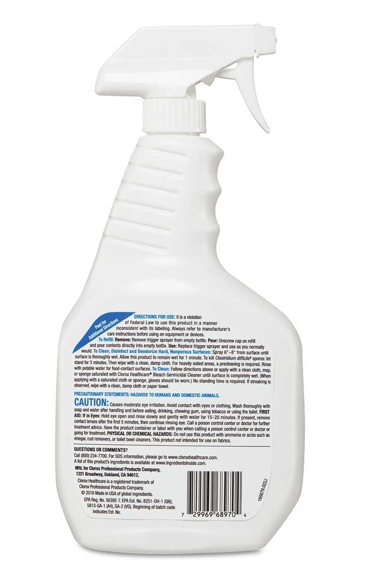 Clorox Healthcare Bleach Germicidal Cleaner Spray - 68970, 68967 ...