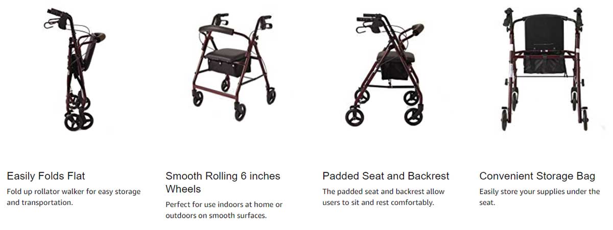 Medline Durable Aluminum Fold Up Mobility Rollator Walker