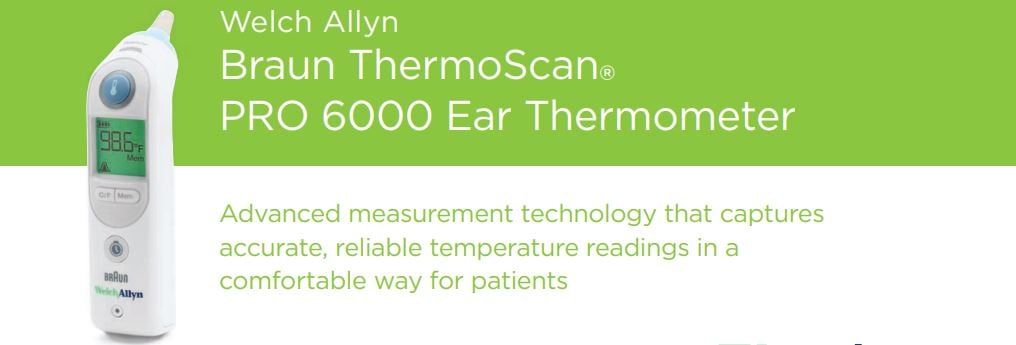 Braun Thermoscan Pro 6000 Ear Thermometer - Welch Allyn | Vitality Medical