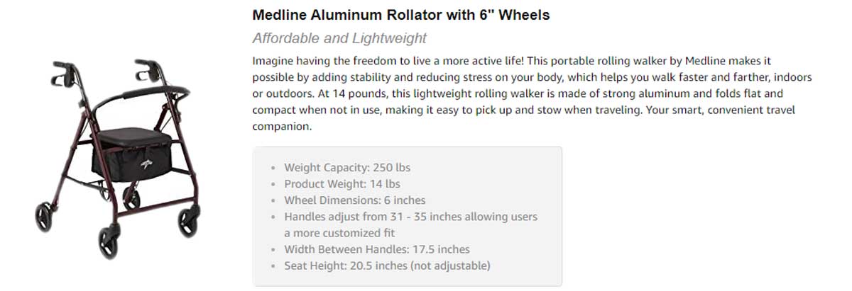Medline Durable Aluminum Fold Up Mobility Rollator Walker